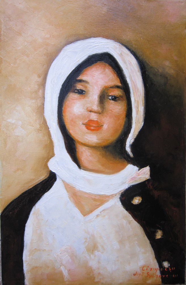 Tablou Portret fata cu basma alba semnat Cimpoesu | arhiva Okazii.ro