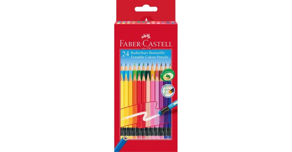 Set 24 Creioane Colorate cu Radiera Faber Castell Eco, Hexagonale ...