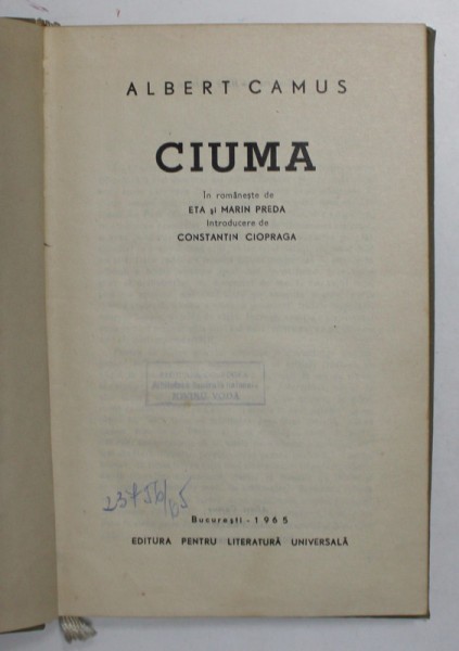 CIUMA de ALBERT CAMUS , coperta de HARY GUTMAN , in romaneste de ETA si ...