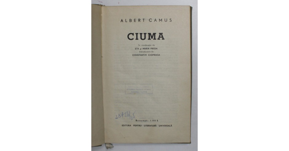 CIUMA de ALBERT CAMUS , coperta de HARY GUTMAN , in romaneste de ETA si ...
