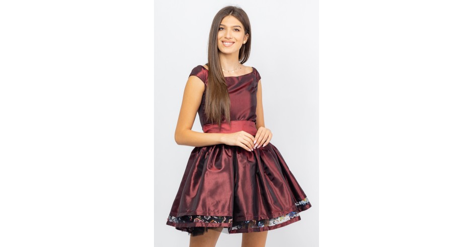 Rochie eleganta cu jupa din tull, din satin bordo si aplicatii ...