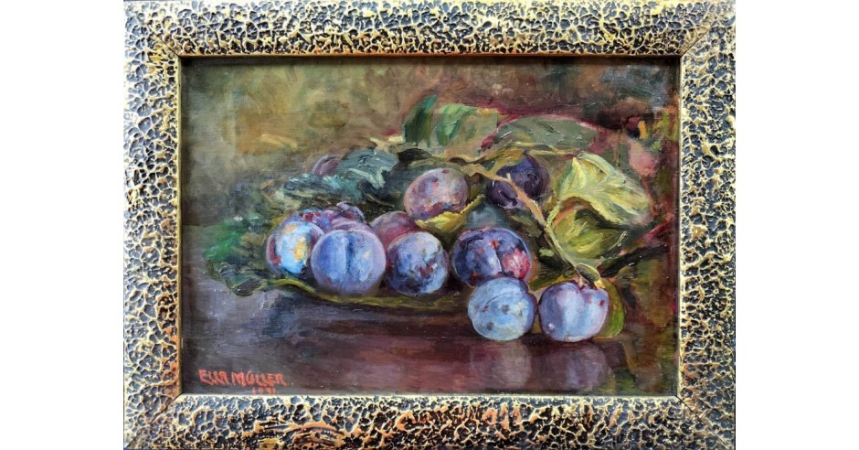 Elena Muller-Stancescu-Natura statica cu prune, tablou pictat pe panza ...