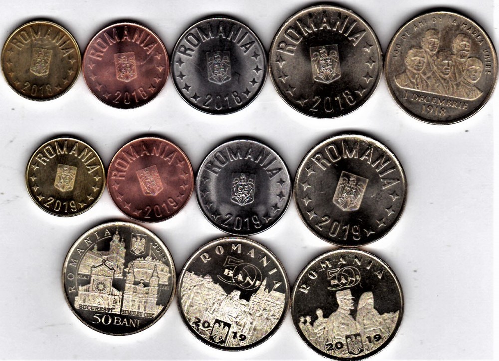 SERIE completa 5+7 monede 2018 + 2019 1 ban+5+10+50 bani+comemorative ...
