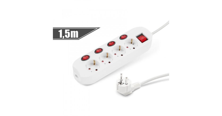 Prelungitor cu 4 prize si buton 4+1 250V 16A 3500W conductor 3x1.50mm2 ...