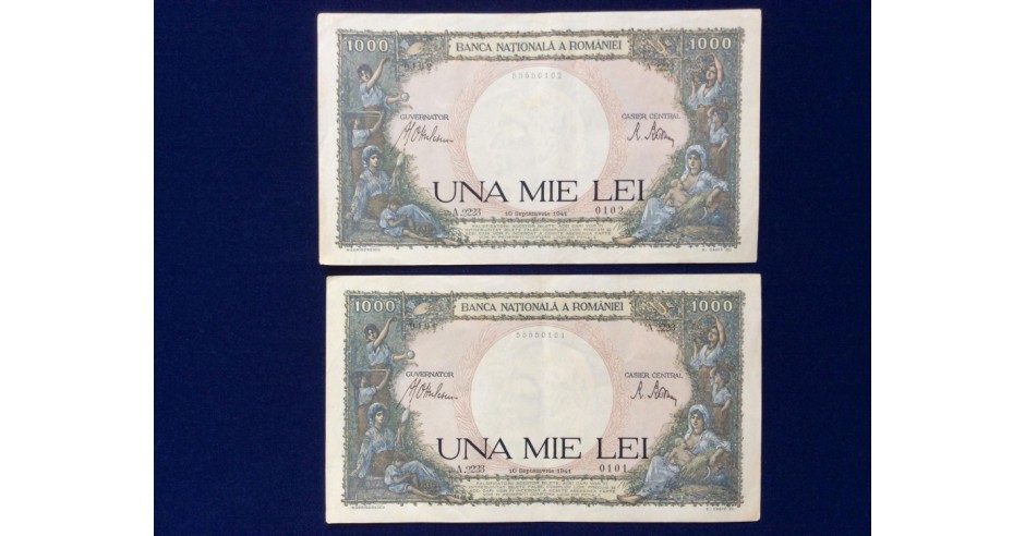 Bancnote Romania - 1000 lei 1941 - serii consecutive (starea care se ...