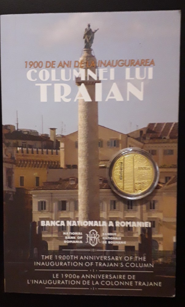 MONEDA AUR - 100 LEI 2013 PROOF - 1900 ANI DE LA INAUGURAREA COLUMNEI ...