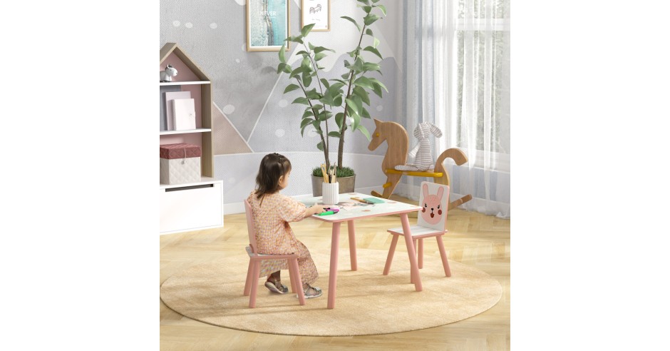 ZONEKIZ Set masa si scaun 3 piese pentru copii lemn de pin cu desene ...