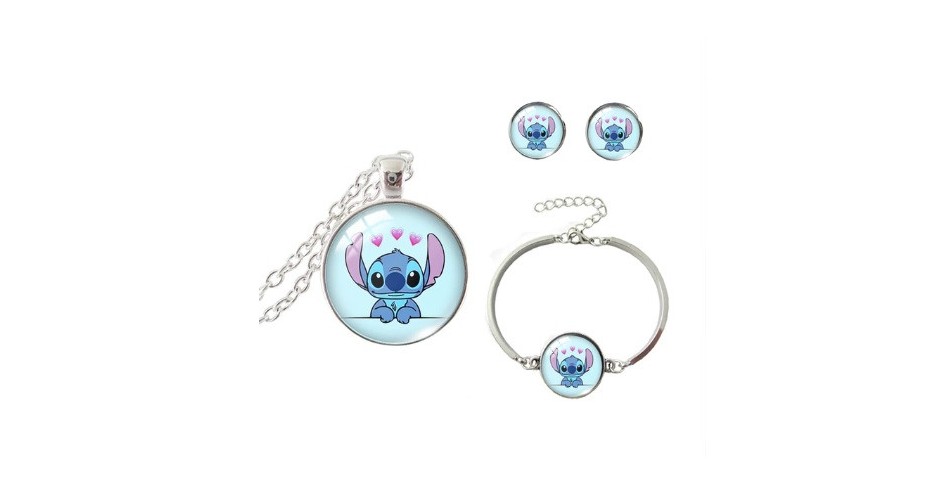 Set colier/ lantisor cu pandantiv + bratara + cercei Lilo si Stitch ...