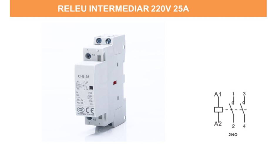 Releu Putere Modular 220V AC 25A, 2NO, Montaj Sina DIN | Okazii.ro
