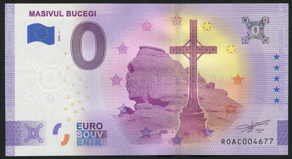 t867 BANCNOTA SOUVENIR FANTEZIE ROMANIA 0 ZERO EURO 2021 MASIVUL BUCEGI ...