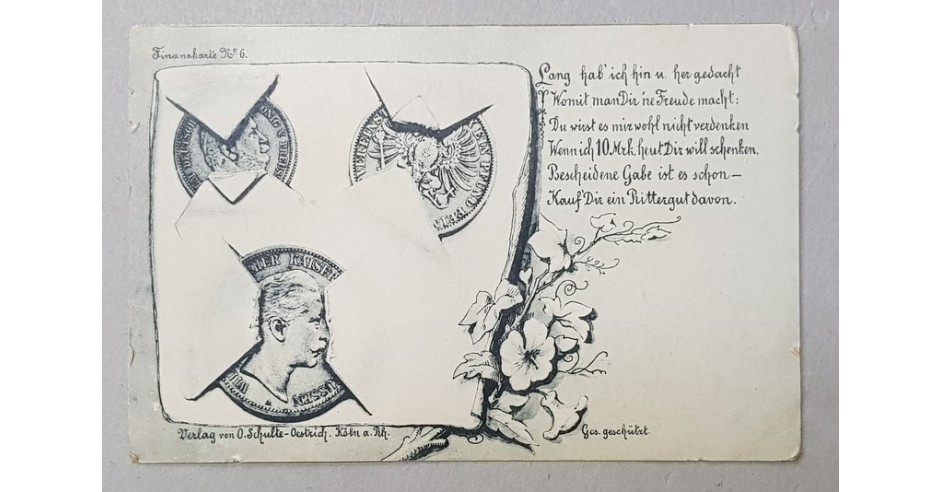 MONTAJ FOTO CU MONEDE GERMANE IN PLIC , CARTE POSTALA ILUSTRATA ...