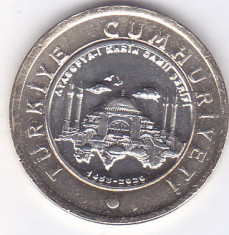 Moneda Turcia 1 Lira 2020 - KM#New UNC ( bimetalica, moscheea Hagia ...