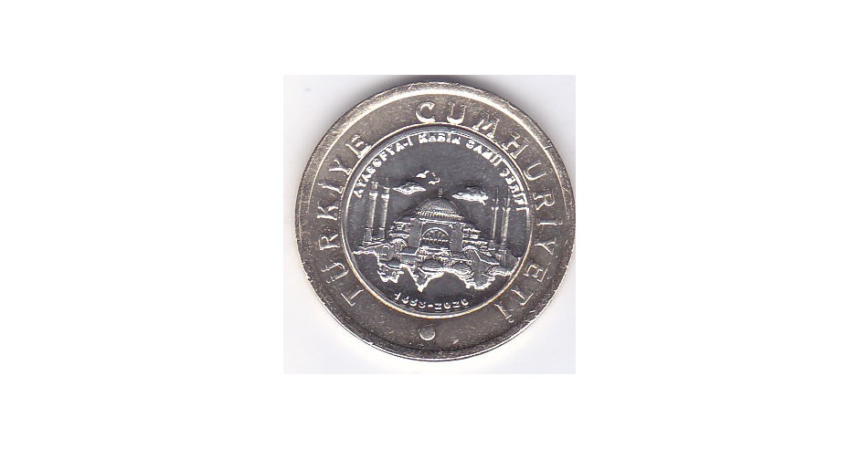 Moneda Turcia 1 Lira 2020 - KM#New UNC ( bimetalica, moscheea Hagia ...