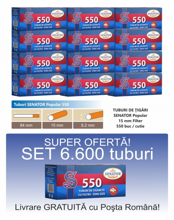 Ofertă! 6.600 Tuburi de tigari cu filtru maro Senator Popular 550 ...