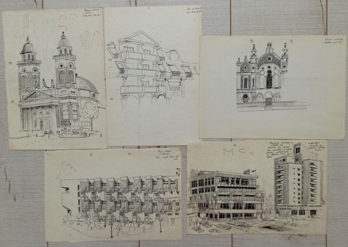 Cladiri din Satu Mare// desene in perspectiva, 1988, Peisaje, Acuarela ...