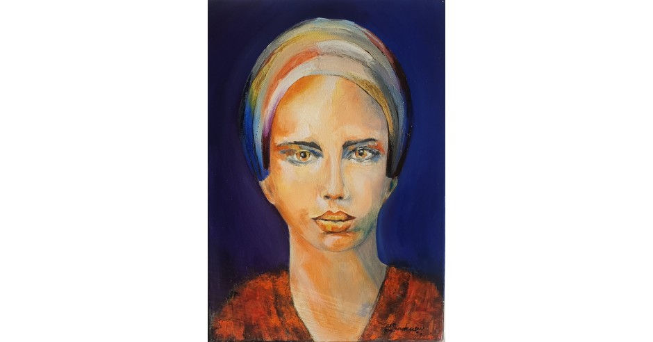 PICTURA ulei, TABLOU modern nou, "Fata multicolora ", pictor roman ...