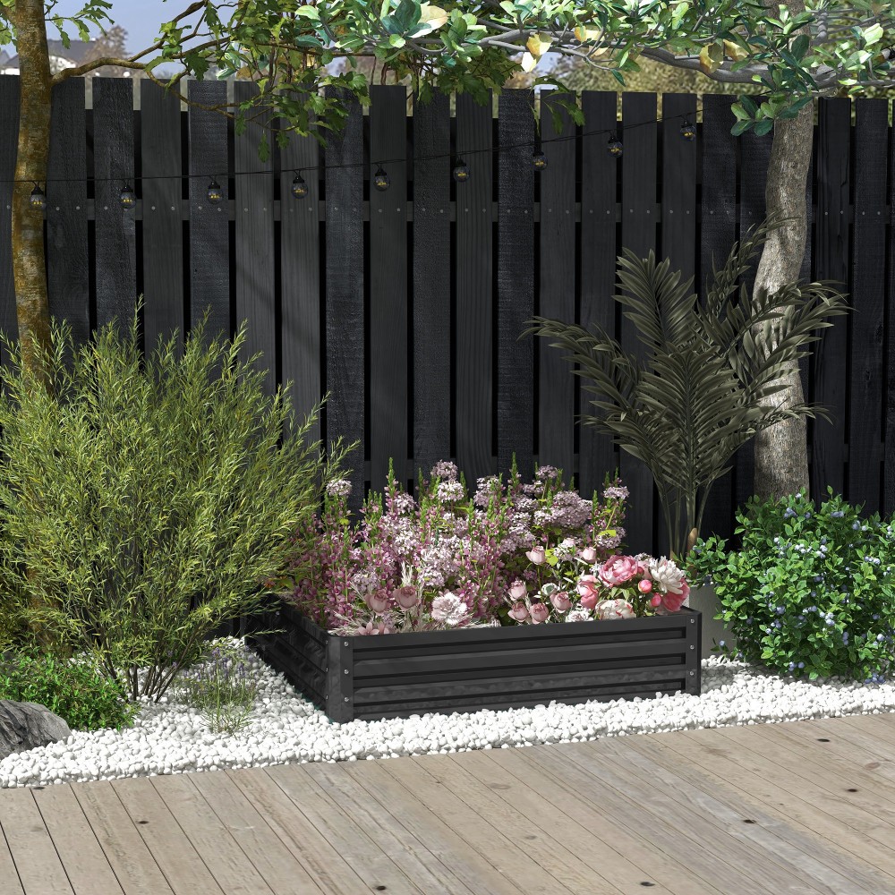 Outsunny Pat de Gradina Inaltat Galvanizat de 120X120X30cm, Jardiniera ...