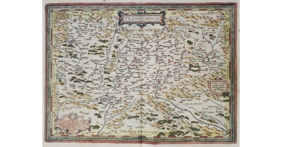 Harta Transilvaniei 1566, Johannes Sambucus, Gravura Cupru Colorata ...