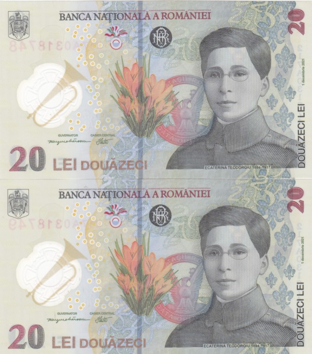Romania, bancnota 20 lei 2021, Ecaterina Teodoroiu, SERIA A, 2 ...