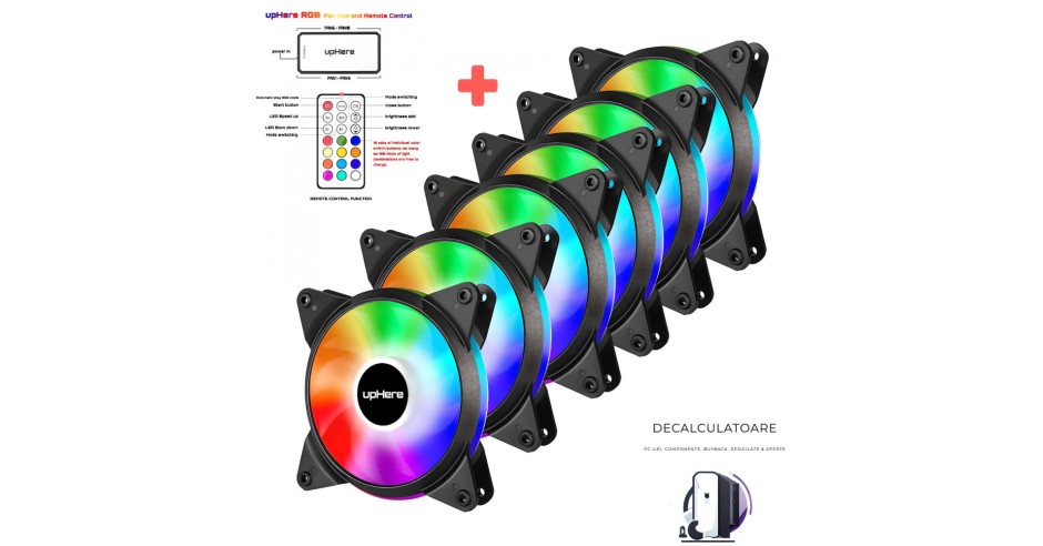 Kit Ventilatoare RGB 6 BUC cu Telecomanda ?i HUB upHere RGB LED PC Fan ...