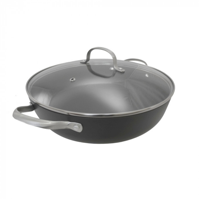 Cratita fonta fagure, Ø 30cm, cu capac din sticla, OTI | Okazii.ro