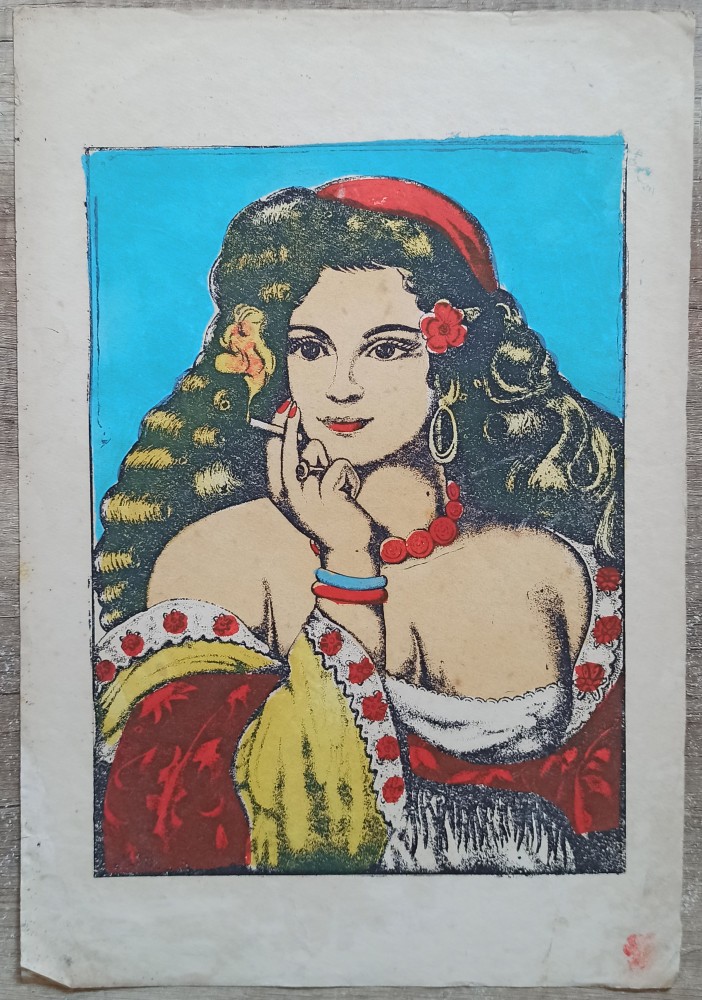 Tiganca cu tigara// litografie romaneasca | arhiva Okazii.ro