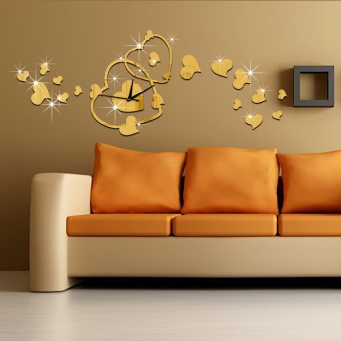 Ceas Decorativ Sticker, Inimioare, Fara zgomot, 500 mm x 600 mm | Okazii.ro