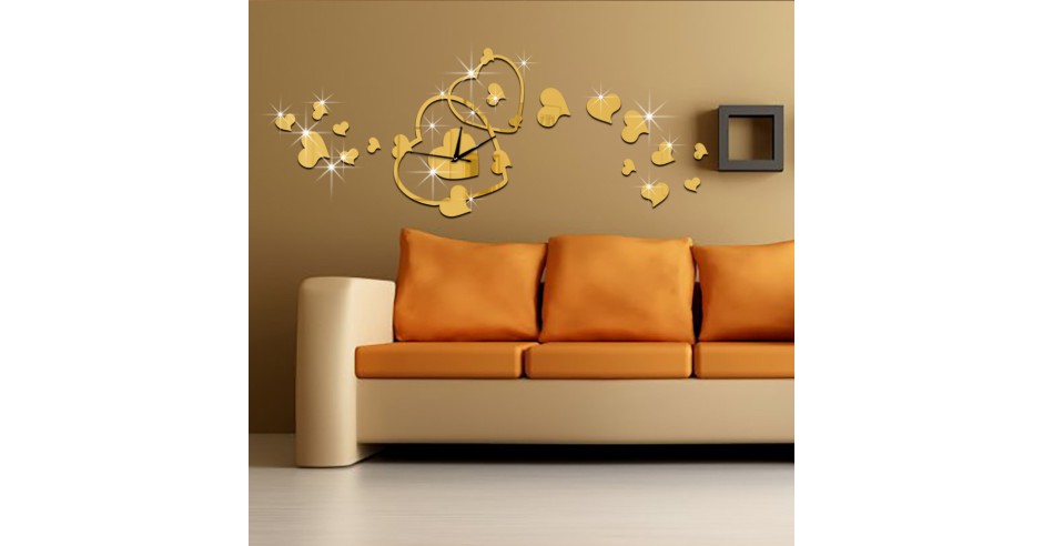 Ceas Decorativ Sticker, Inimioare, Fara zgomot, 500 mm x 600 mm | Okazii.ro
