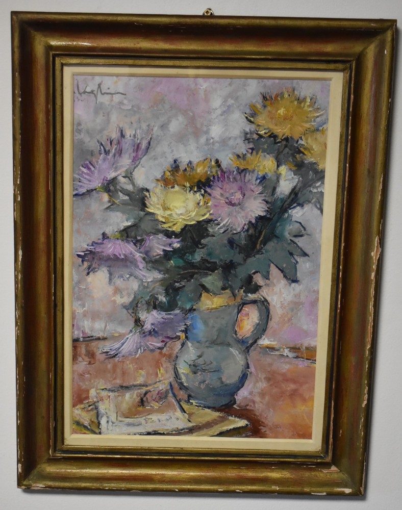 Dimitrie Loghin (1910-1982), pictor roman - Vas cu flori - Crizanteme ...
