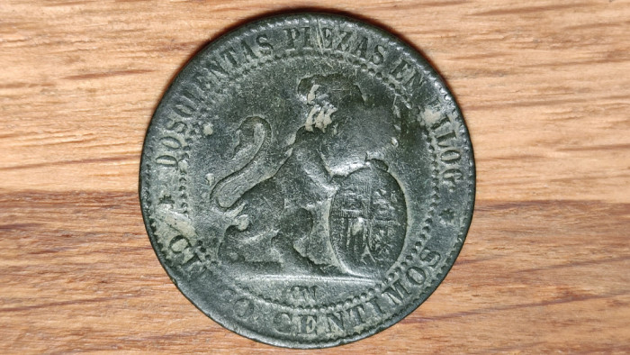 Spania - moneda de colectie istorica - 5 / cinco centimos 1870 OM ...