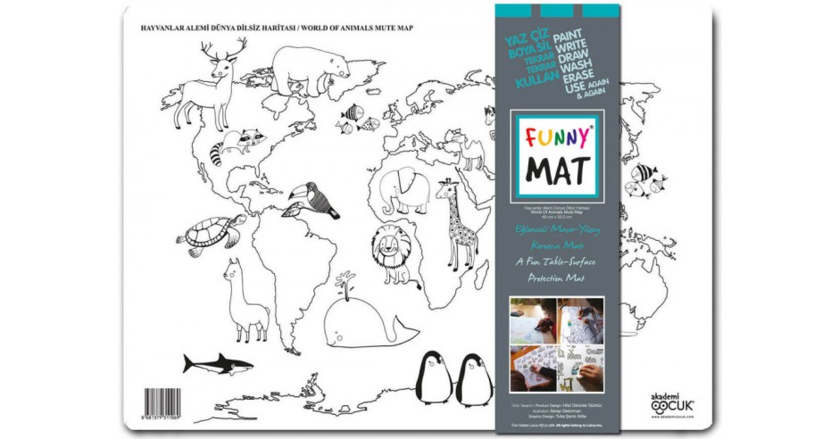 Plansa pentru Colorat Funny Mat Harta lumii cu animale | arhiva Okazii.ro
