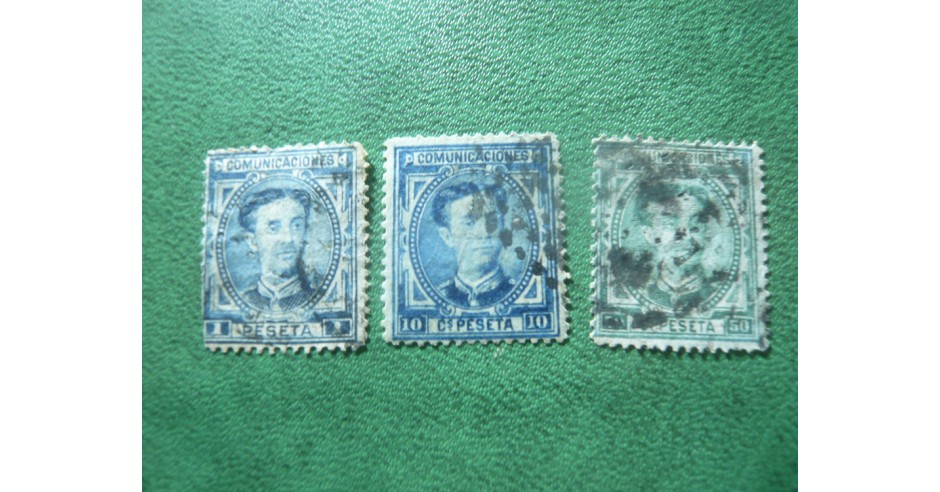 3 Timbre Spania 1876 Rege Alfons XII , stampilate, Stampilat | Okazii.ro