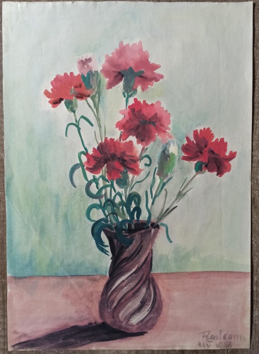 Vas cu flori// acuarela Rodica Raileanu 1988, Portrete, Cerneala, Altul ...