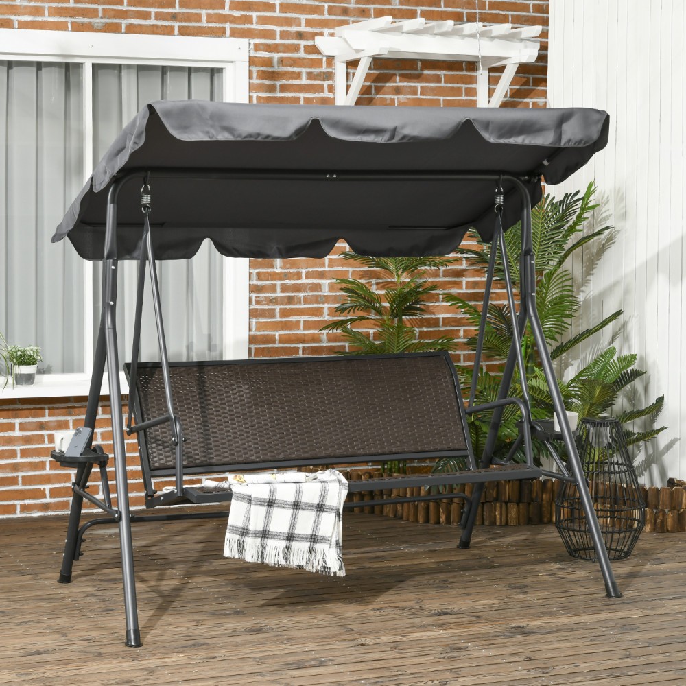 Outsunny Balansoar cu 3 locuri, Balansoar de Gradina cu Copertina ...