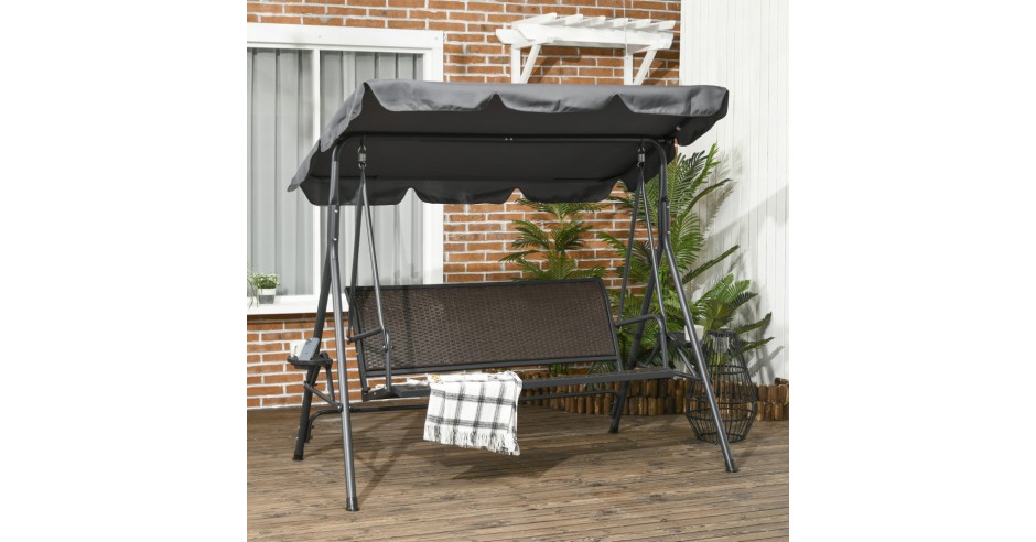 Outsunny Balansoar cu 3 locuri, Balansoar de Gradina cu Copertina ...
