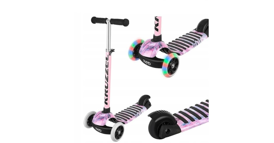 Trotineta cu 3 roti cu led, platforma antiderapanta, inaltime reglabila ...