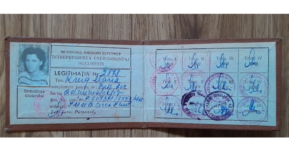 1969, Legitimatie ENERGOMONTAJ Bucuresti comunism industrie romaneasca ...