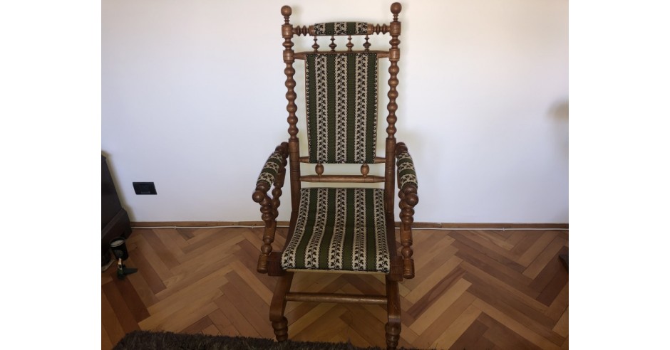 Scaun,balansoar rustic danez,din lemn masiv,tapitat,balans pe arcuri ...