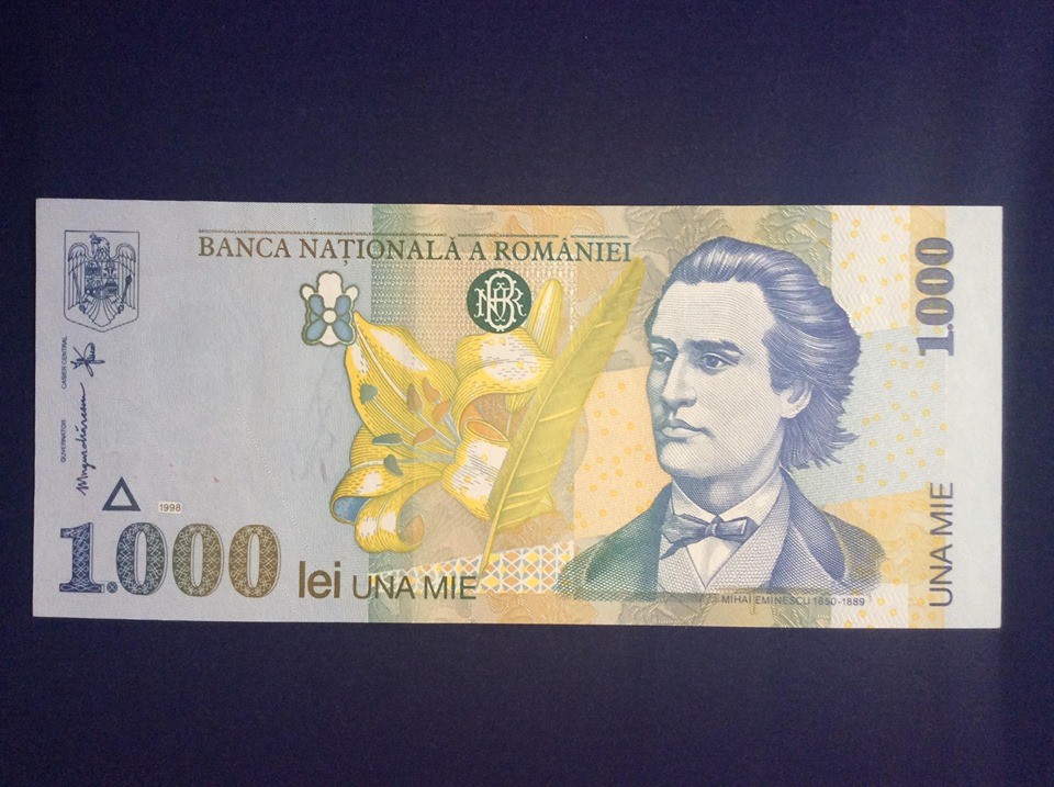 Bancnote Romania - 1000 lei 1998 - filigran BNR mic (starea care se ...