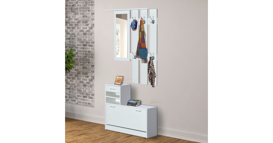 HomCom Mobila de Hol Moderna Garderoba Set Cuier, Oglinda si Dulap ...