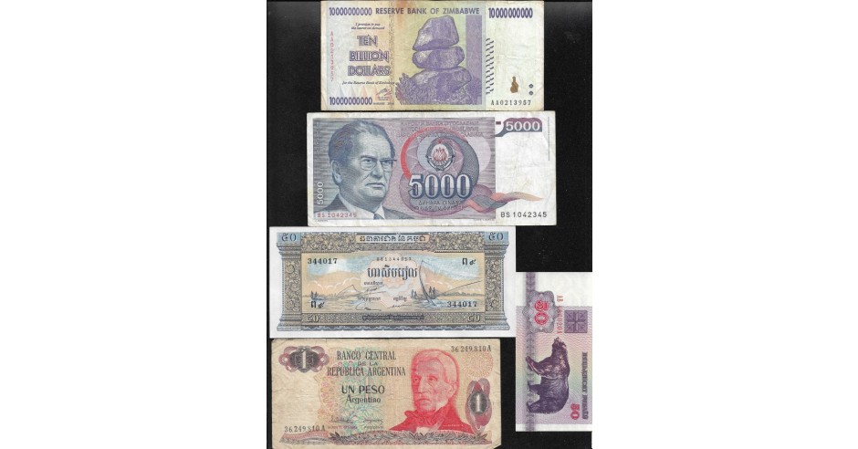 Set 5 bancnote de prin lume adunate (cele din imagini) #326, Europa ...