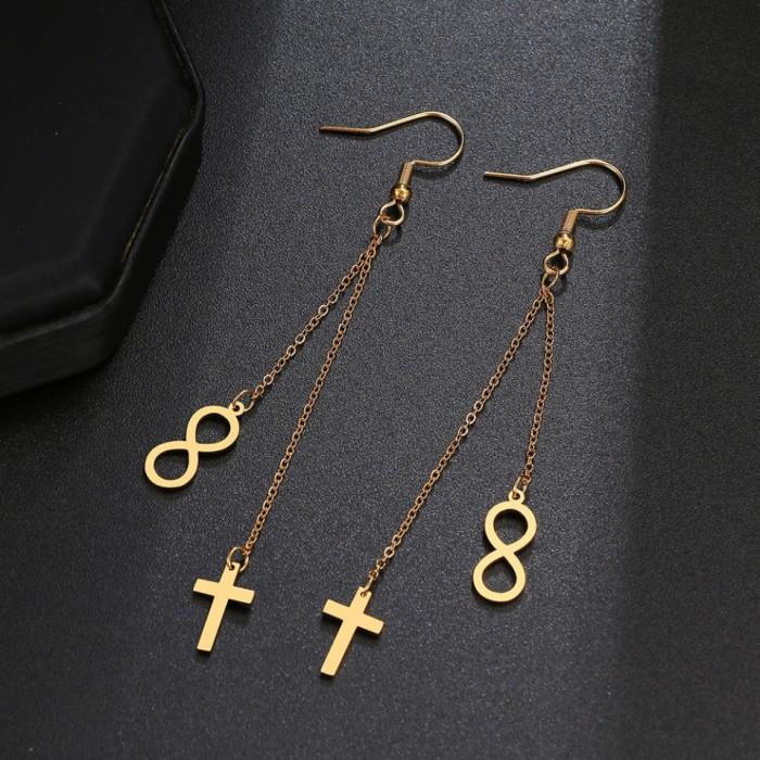 Cercei din inox Placat Aur INFINIT Si CRUCE lungi N157 | Okazii.ro