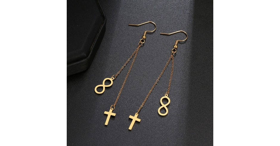 Cercei din inox Placat Aur INFINIT Si CRUCE lungi N157 | Okazii.ro