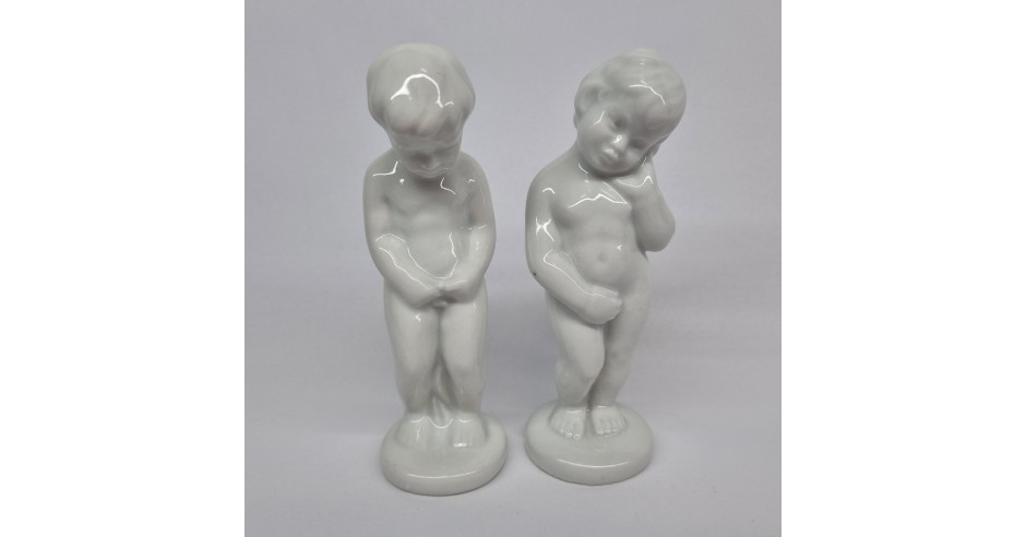 Baiat si fata nud (set) bibelou portelan romanesc vechi, vintage ...