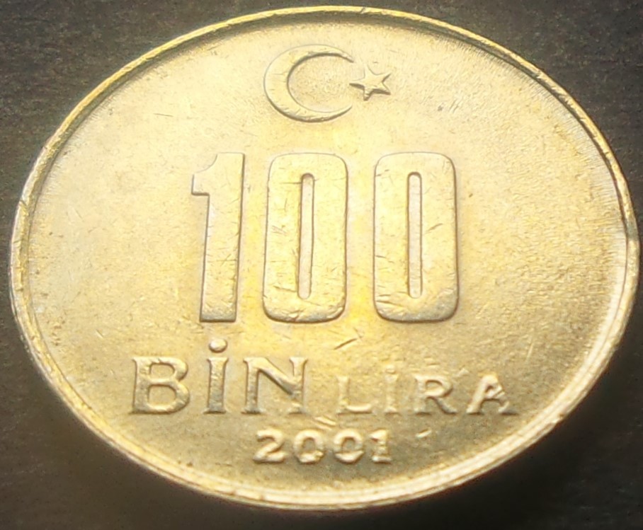 Moneda 100 BIN LIRA - TURCIA, anul 2001 *cod 2675, Europa | Okazii.ro