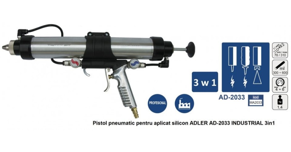 Pistol pneumatic pentru aplicat silicon ADLER AD-2033 INDUSTRIAL 3in1 ...