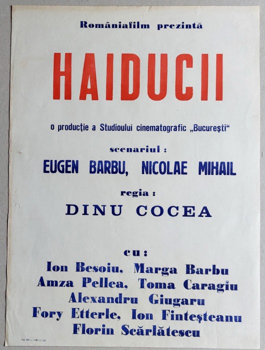 Haiducii - Afis film românesc, cinema Româniafilm 1966, Epoca de Aur | Okazii.ro