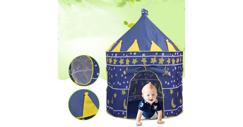 Cort tip castel pentru copii, imprimeu stele si luna, 135x105 cm ...