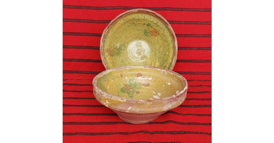 2 strachini romanesti din ceramica pictata la interior, olarit vechime ...