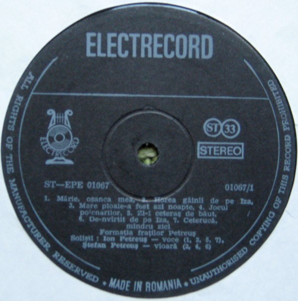 Disc Vinil Frații Petreuș - Mărie, Oșanca Mea -Electrecord-EPE 01067 | Okazii.ro